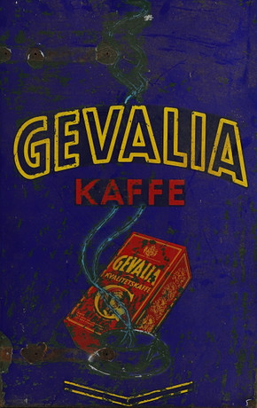 REKLAMSKYLT, emalj, Gevalia Kaffe, 1930-talet. Övrigt - Övrigt - Auctionet