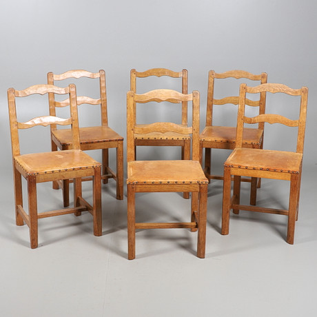 MOUSEMAN INTEREST - SET OF 'KINGPOST' ROBERT INGHAM OAK DINING CHAIRS ...