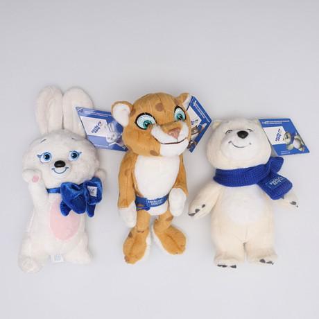 Mascots, 3 pieces, plush, official mascots for the Sochi Winter ...
