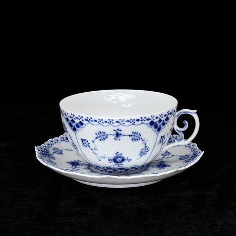 TEKOPP med FAT, 2 delar, porslin, "Musselmalet", Halvblond, Royal ...