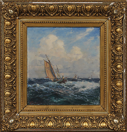 CARL WILHELM BARTH. Boats at sea. Oil on canvas, signed and dated 92 ...