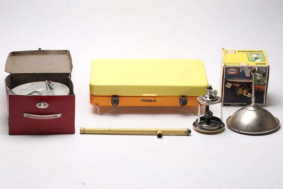 GAS STOVE, Primus 2396 and LANTERN/BURNER, Primus, with pans ...