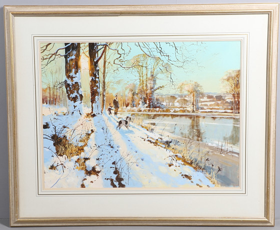 JOHN HASKINS (B.1938). A WALK BY THE RIVER, WINTER. Art - Paintings ...