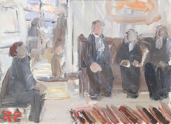 RAGNAR PERSON. Interior with figural scene, oil on canvas. Art ...