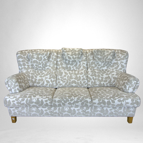 A three-seat sofa, woven leaf pattern on a white background, Hjort ...