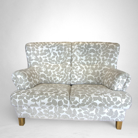 A two-seater sofa, woven leaf pattern on a white background, Hjort ...