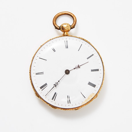 POCKET WATCH, 18k gold, white enamelled dial, roman numerals ...