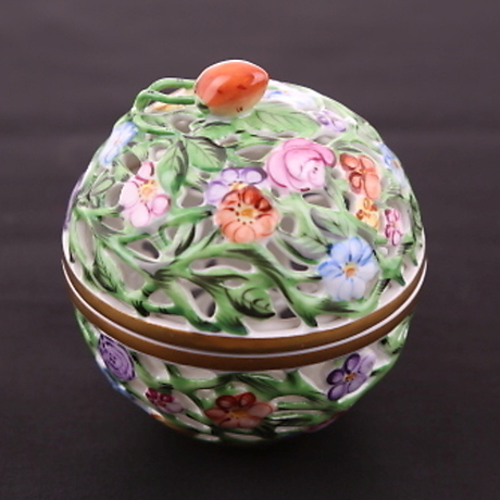 LID BOWL, porcelain, lattice bowl, Herend - Hungary, hand painted ...