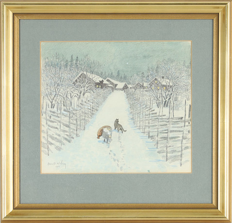 HARALD WIBERG. Akvarell, tomte och katt, signerad och daterad 1982 ...