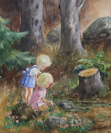 GUNVOR SIGRAND. Barn i skog. Olja på duk, signerad. Konst - Måleri ...