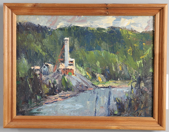 WILLIAM JOHN HOPKINSON (CANADIAN, 1887-1970). RIVERSIDE TIMBER MILL ...