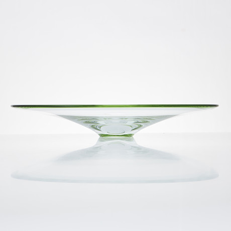 BENGT ORUP. Barrel, in clear glass, brim with green stripe, signed ORUP ...