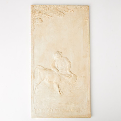 CHRISTIAN ERIKSSON. wall relief, depicting woman feeding calf, plaster ...