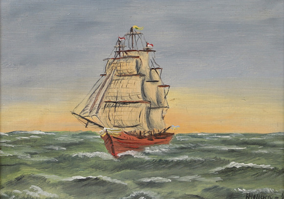 OIDENTIFIERAD KONSTNÄR. Segelfartyg på Öresund, olja på pannå, signerad ...