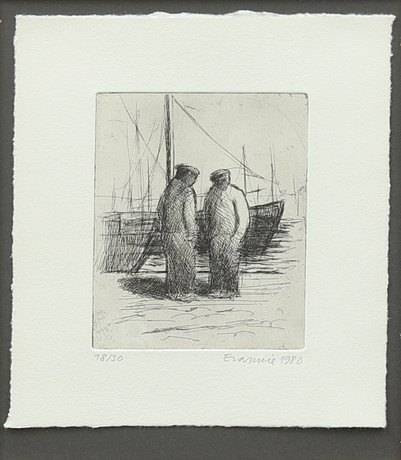TORSTEN ERASMIE. Fisherman in conversation, etching, signed, dated and ...