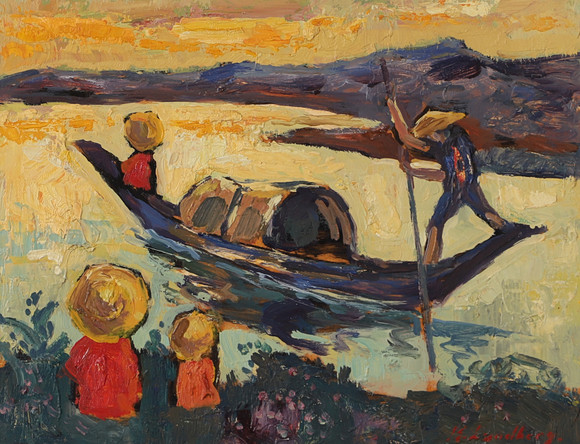KURT LUNDBERG. Coastal motif with catamaran, oil on panel, signed K ...