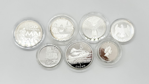 Samlarmynt. 50 år sedan WW2 1995. 7st. Diverse länder. Mynt, Medaljer ...