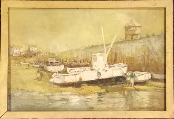 RONALD COPPING (b.1929) OIL PAINTING ON BOARD OF SOME FISHING BOATS ...