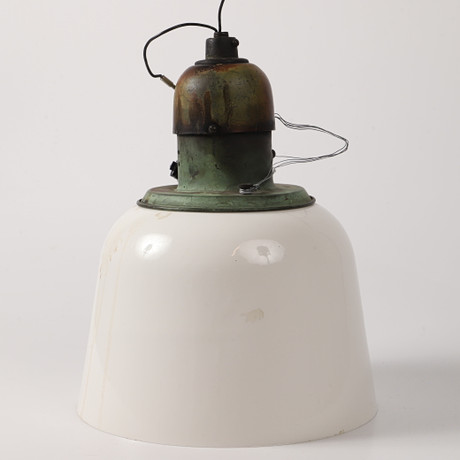 CEILING LAMP, industrial design, patinated metal/plastic, 20th century ...