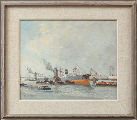 INGE PETERS. Hamnbild, olja på duk, signerad. Konst - Måleri - Auctionet