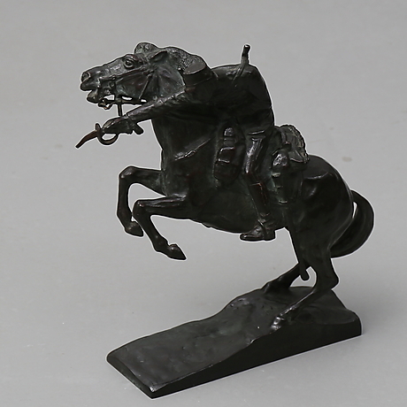 CARL FAGERBERG. Soldier on horseback, patinated bronze, signed C ...