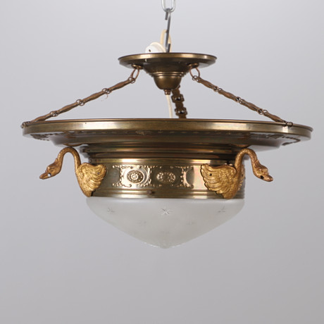 A brass ceiling lamp with glass cup, first half of the 20th century ...