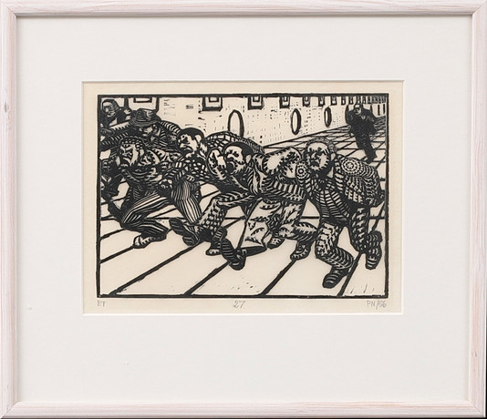 PALLE NIELSEN. Figure scene, woodcut, signed, ET, dated 56. Art ...