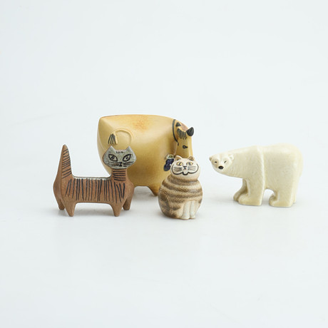 LISA LARSON. 4 figurines, ceramic, b.la. “Cow” from the series Stora ...