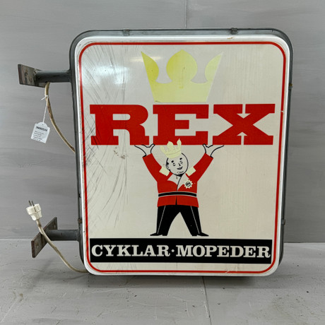 REX CYKLAR - MOPEDER, ljusskylt för väggmontage, 1960/70-tal. Fordon ...