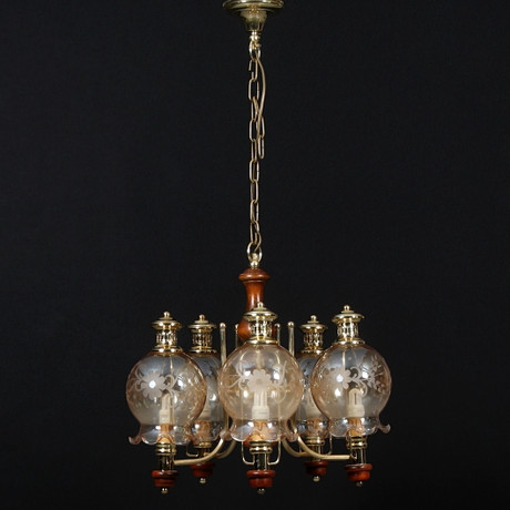 TAKLAMPA, glas och trä, Garali Impex AB, 1900-talets andra hälft ...