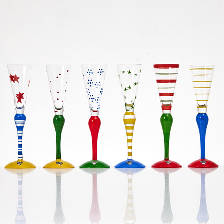 ANNE NILSSON. snapsglas, 6 st, "Clown", Orrefors, etikettmärkta. Glas ...