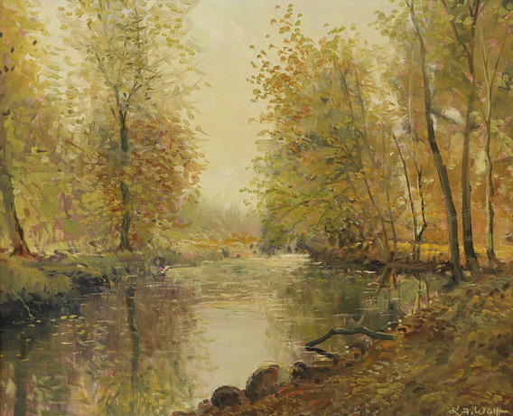 KARL WOLFF. Landskap med vattendrag, olja på duk, signerad K.A. Wolff ...