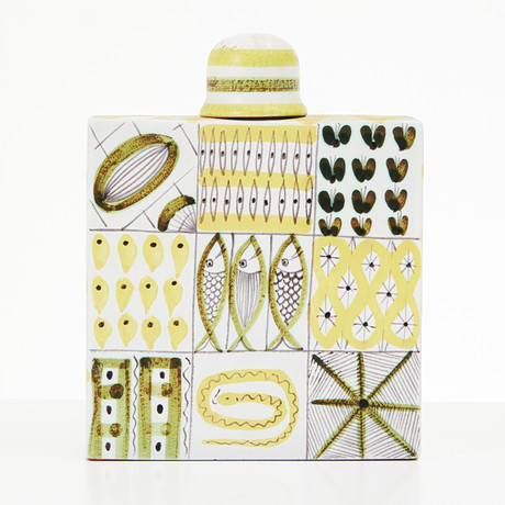 STIG LINDBERG. Bottle, earthenware, painted decor in yellow and green ...