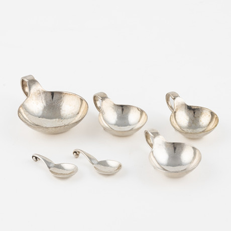 GEORG JENSEN. 3+1 salt pans and 2 silver #110 salt spoons, Denmark ...