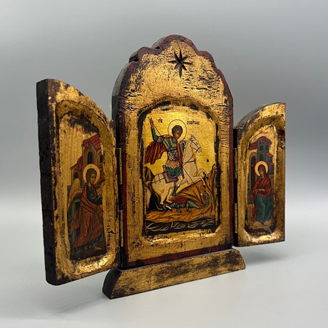 TRIPTYCH - GEORGE OF CAPPADOCIA - SAINT ST. GEORG - BYZANTINE ICON, HAND PAINTED ON WOOD ...