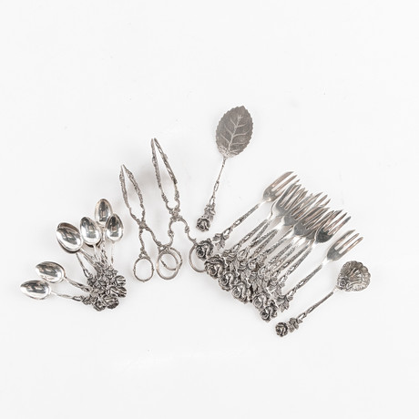 BESTICK, silver, "Rosen", 28 delar, GEWE, Malmö, 1900-talets andra del ...