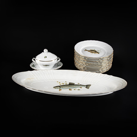 DINNERWARE PARTS, 14 pieces, Fish Dinnerware, Ginori, Italy. Ceramics ...