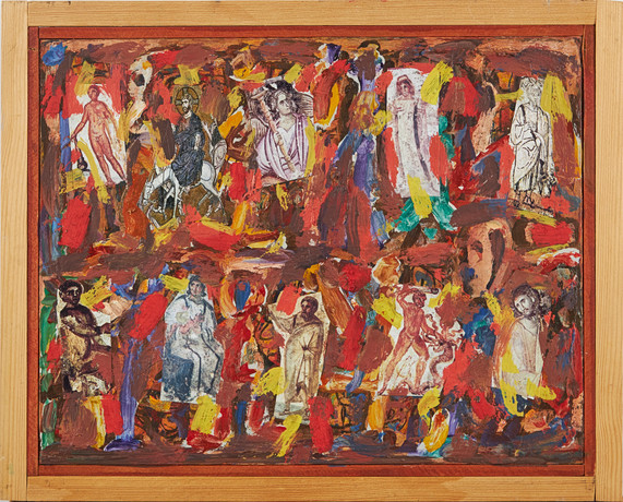 VALTER GIBSON. "Profeter", collage/olja på duk, signerad bak på ...