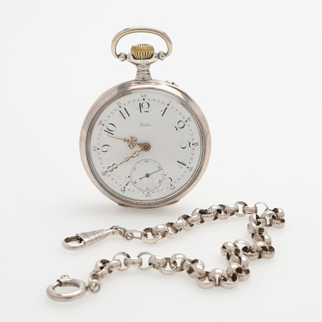 A MEN'S POCKET WATCH, HALDA, silver case, anchor channel with crown ...