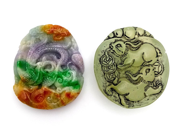 A Multi-Coloured Jade Pendant and a Green Jade Ornament with Rabbit ...