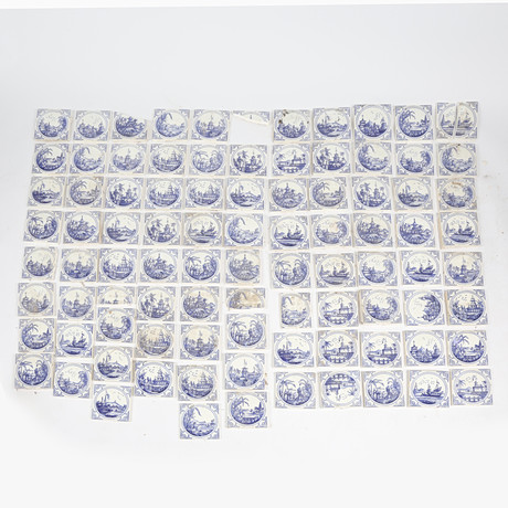 A LARGE COLLECTION OF MINTON BLUE AND WHITE TILES (2 BOXES). Ceramics ...