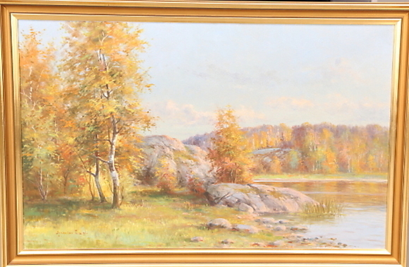 ANSHELM DAHL. TAVLA, olja duk, signerad Anshelm Dahl, höstlandskap ...