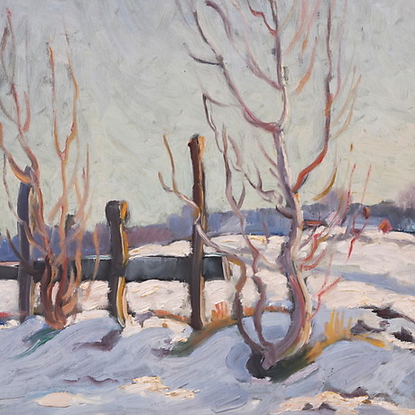 LAURENTS CARLSSON. Oil on Board, "Winter Östergötland", signed and ...