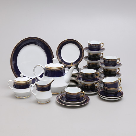 COFFEE SET, 28 pieces, porcelain, “Romanov Collection”, cobalt ...