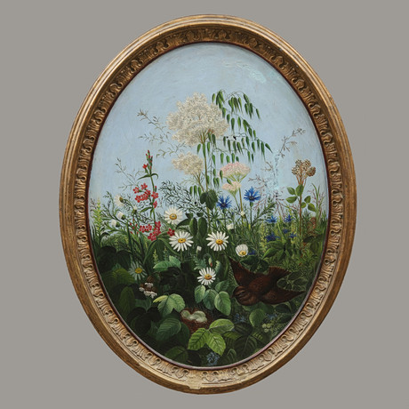 PETER IPSEN (DANMARK 1815-1860). Blomster, bemålad keramikplatta ...