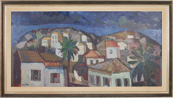 BERTIL WAHLBERG. Sydländsk by, olja på pannå, signerad. Konst - Måleri ...