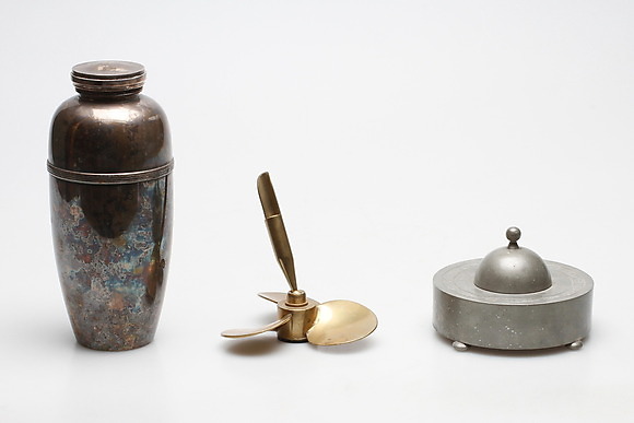 SHAKER, INKHORN and PEN STAND, metal, 1900s. Miscellaneous ...