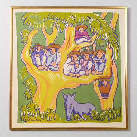 DIEGO RIVERA. After. Men in trees, textile print, signed in print. Art ...