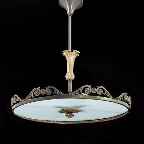 A Swedish Grace ceiling plafond, 1920s. Frame in patinated brass and ...