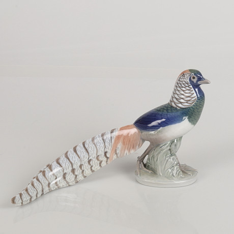 Figure, silver pheasant, porcelain, Andrea Nielsen, Royal Copenhagen ...